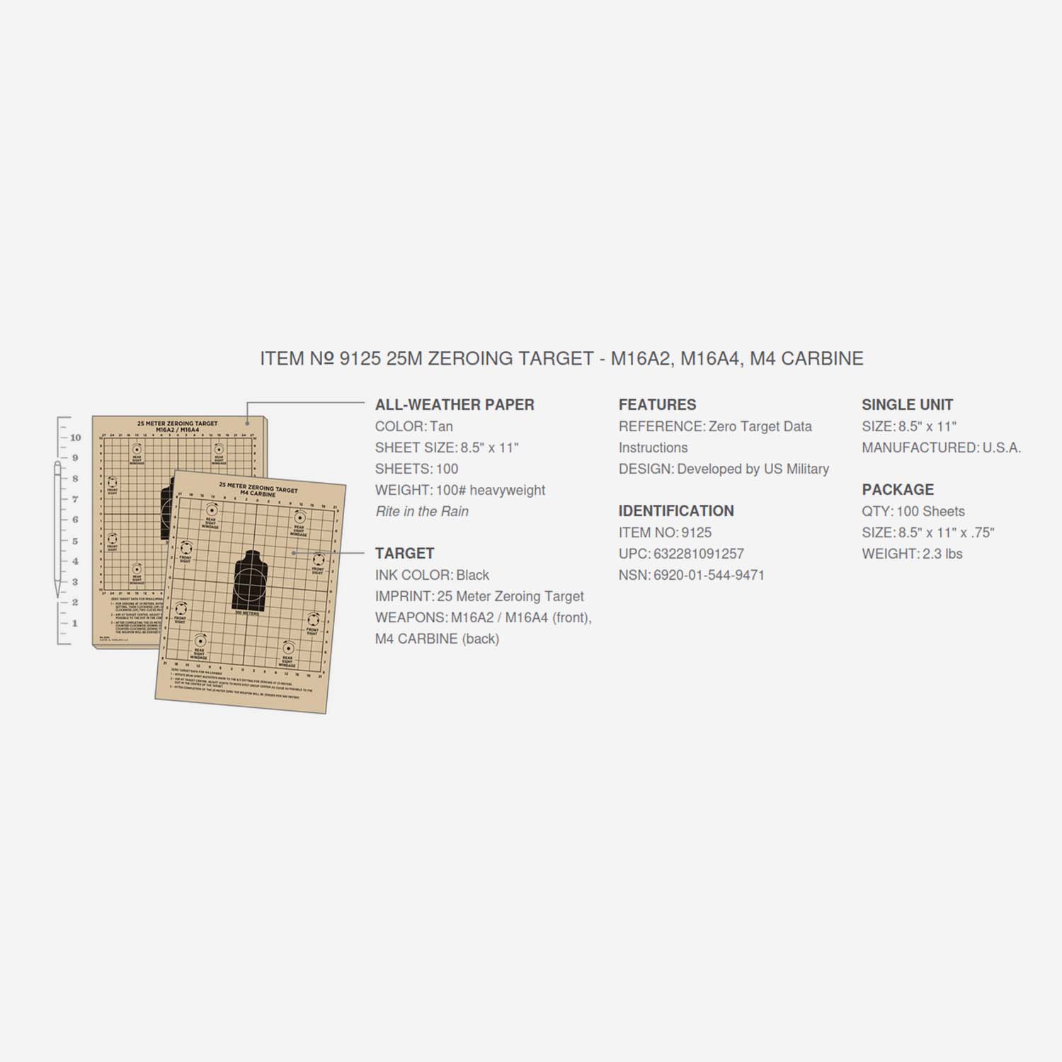 25 Meter Zeroing Targets - M16A2, M16A4, M4 Carbine - GoGear Direct